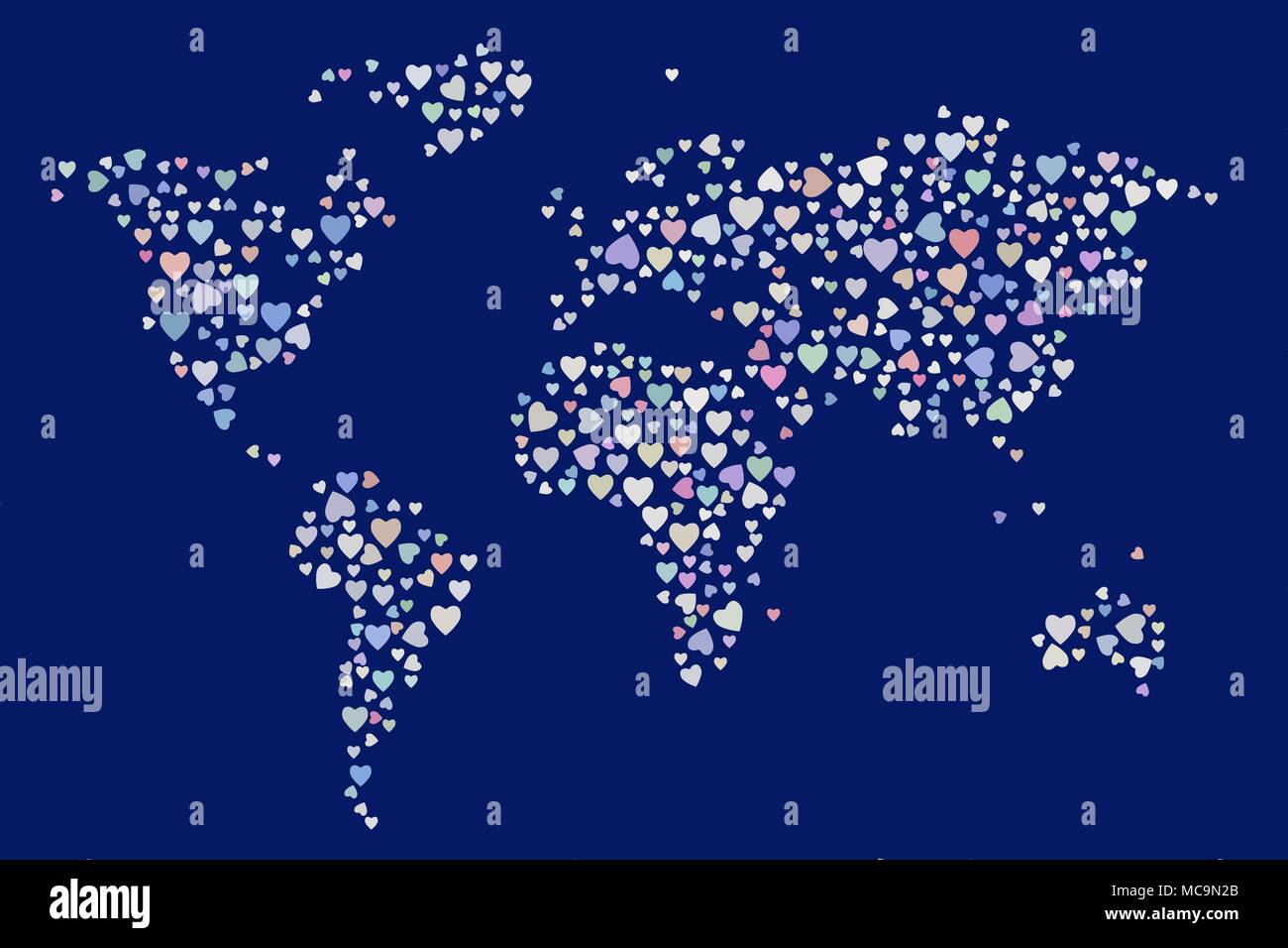 Abstract colored heart or love on world map shape pattern. Good for web ...