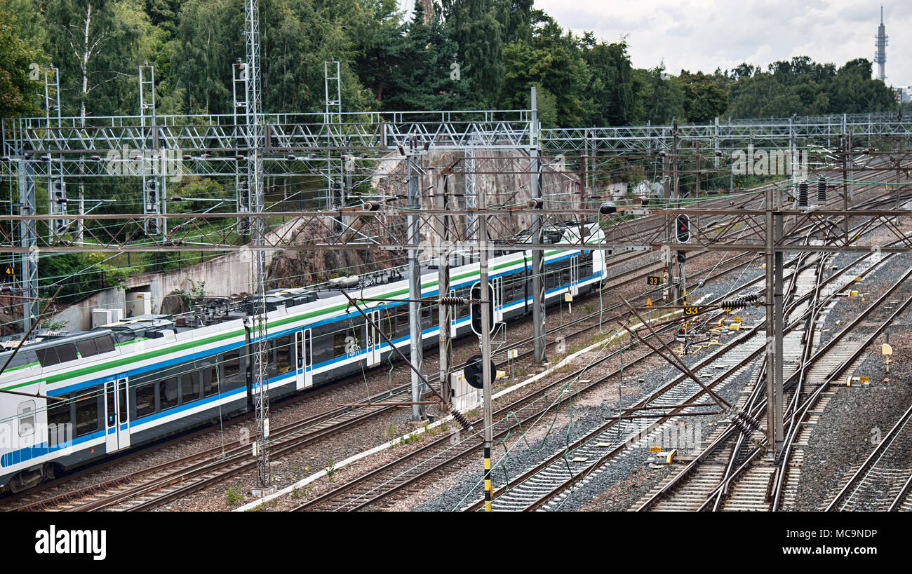 Modern high speed train. traffic of passenger trains in Europe outside ...
