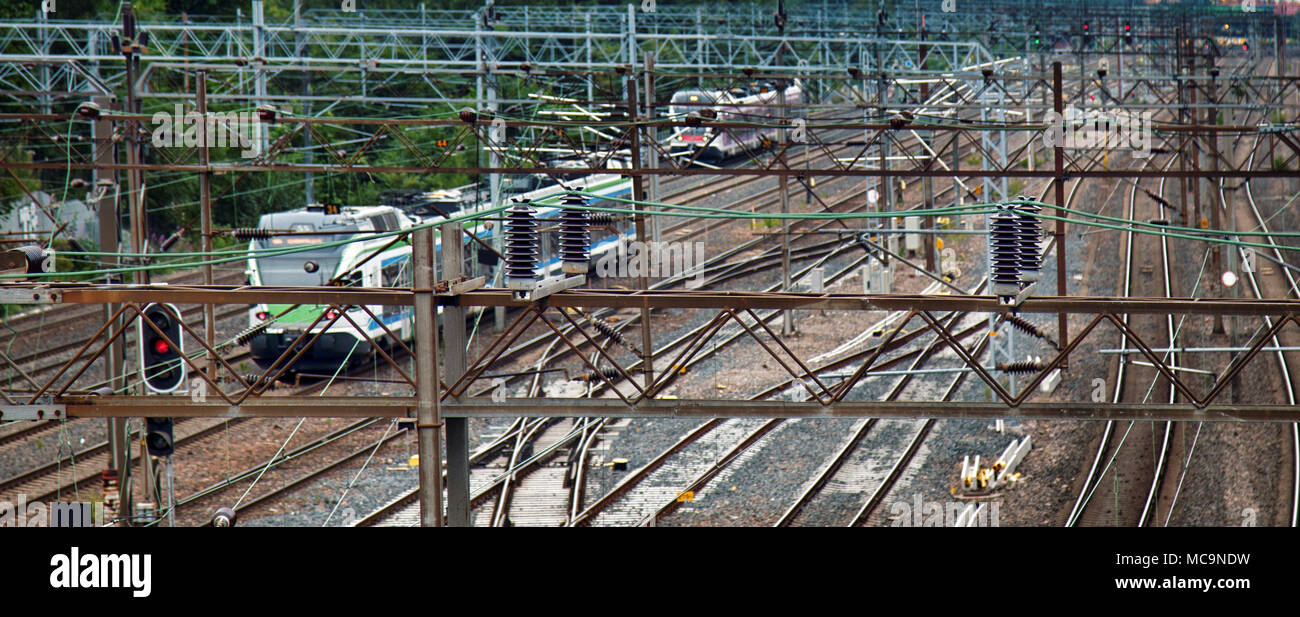 Modern high speed train. traffic of passenger trains in Europe outside ...