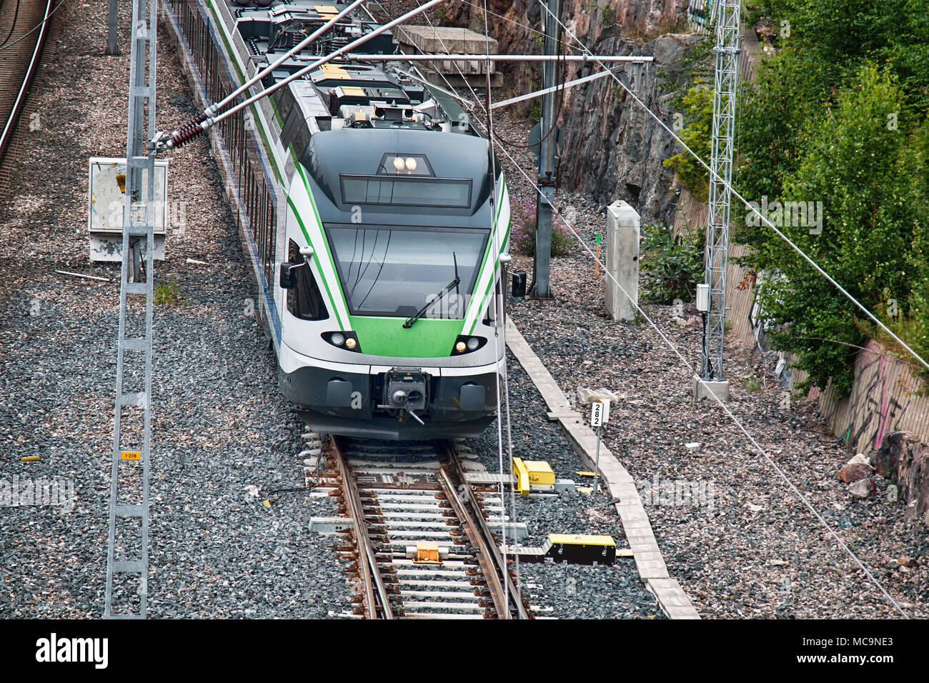 Modern high speed train. traffic of passenger trains in Europe outside ...
