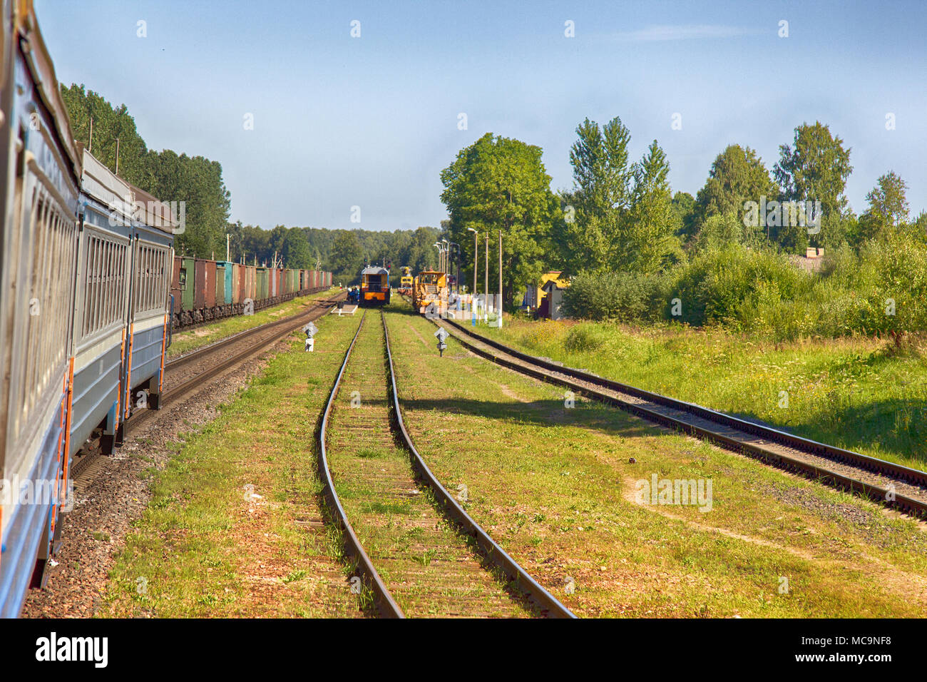 Usual mode of transport in Russia. Electric trains (commuter rail) with ...
