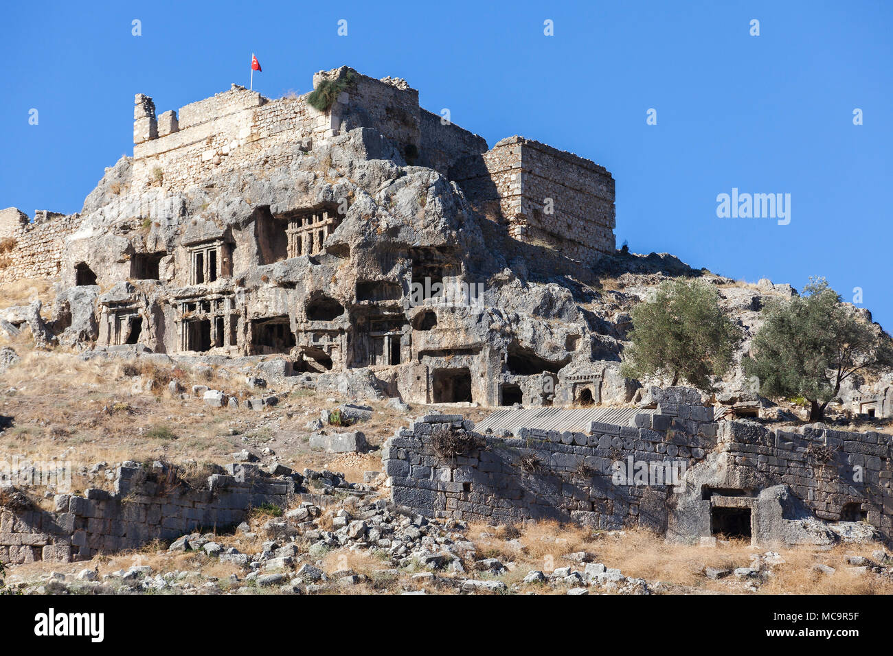 rock tombs in the ancient city of Tlos in Fethiye in Turkey Stock Photo ...