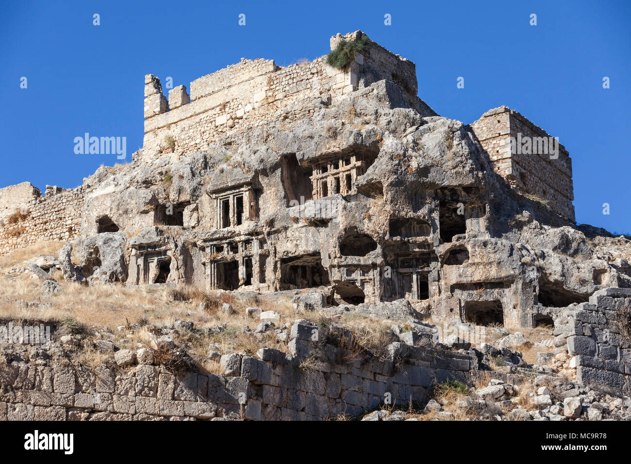 rock tombs in the ancient city of Tlos in Fethiye in Turkey Stock Photo ...