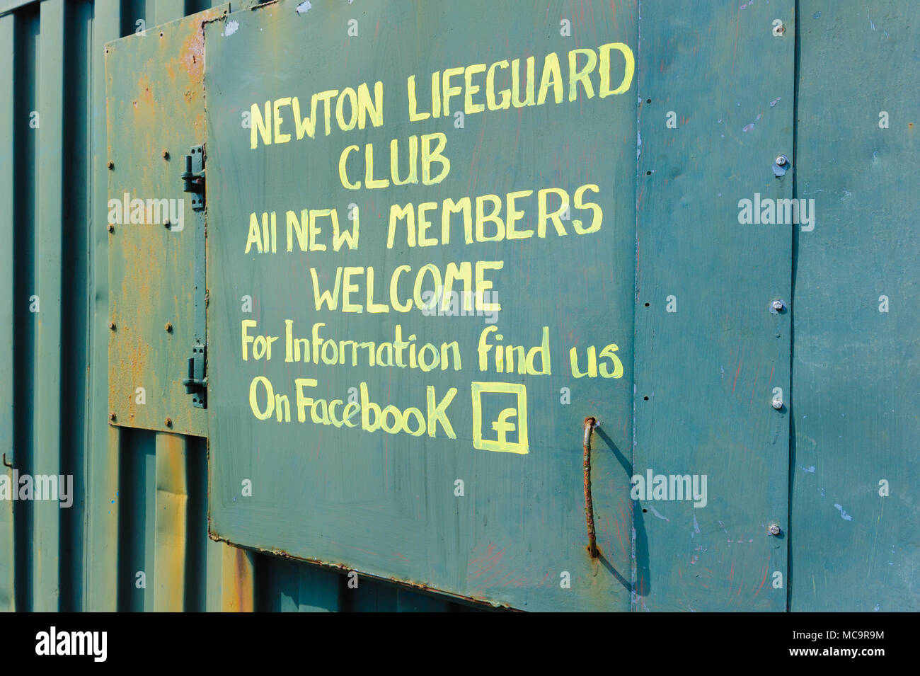 Painted letters on the lifeguard station at Newton Beach, near ...
