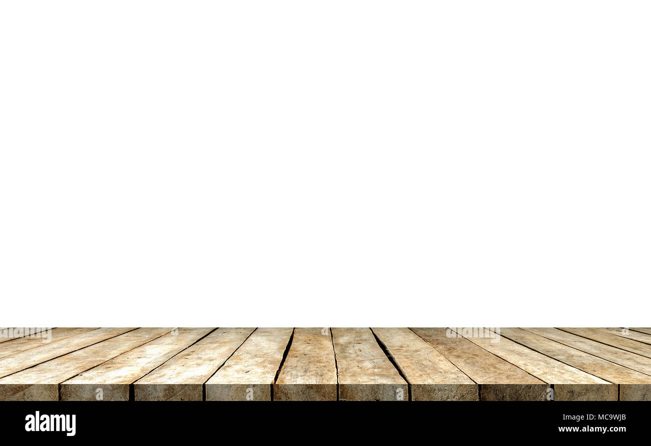 Brown wooden tabletop isolated on white background use for products ...