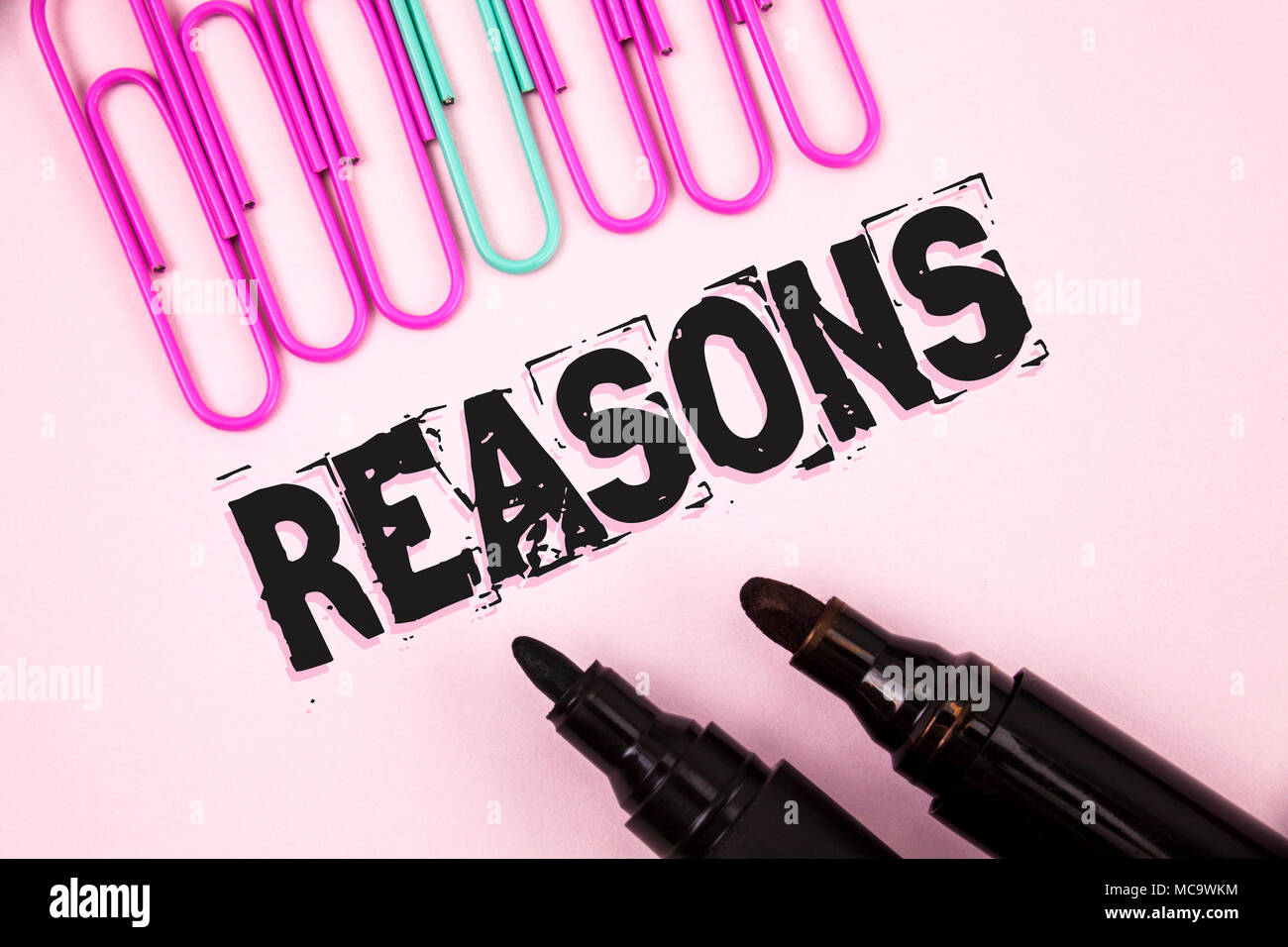 Handwriting text Reasons. Concept meaning Causes Explanations ...