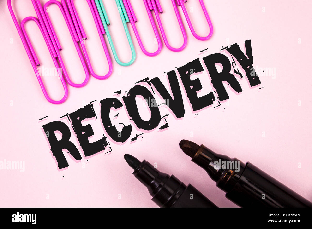 Handwriting text Recovery. Concept meaning Return to normal state of ...