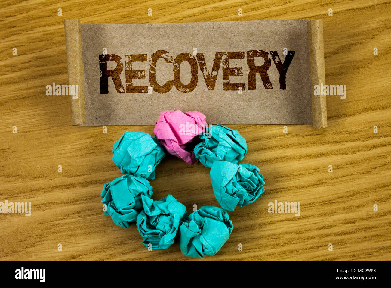 Writing note showing Recovery. Business photo showcasing Return to ...
