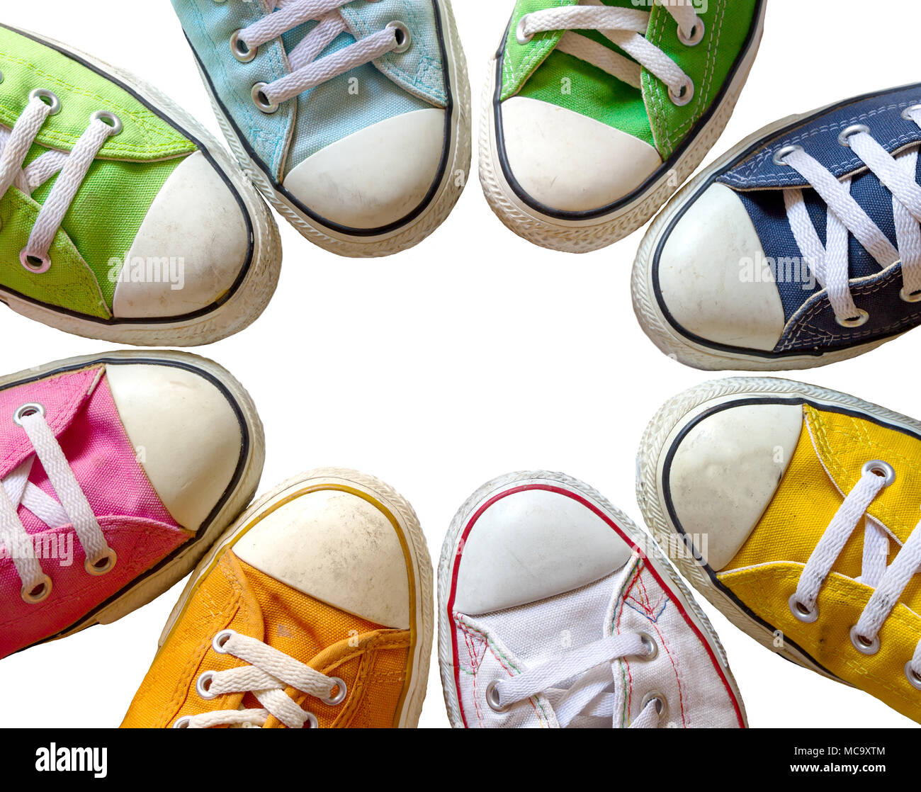 Colorful shoes on white background. Cool youth colorful white yellow ...