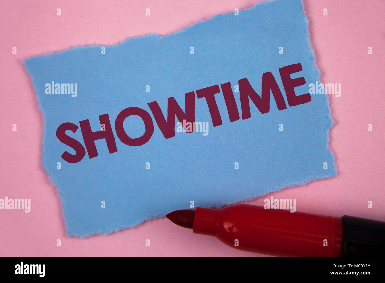 Writing note showing Showtime. Business photo showcasing Time a Play ...