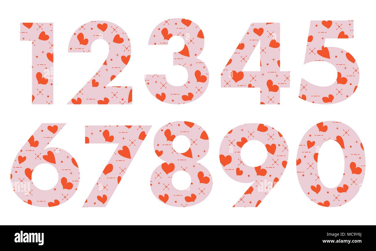Arabic numerals, painted with a colorful background with hearts ...