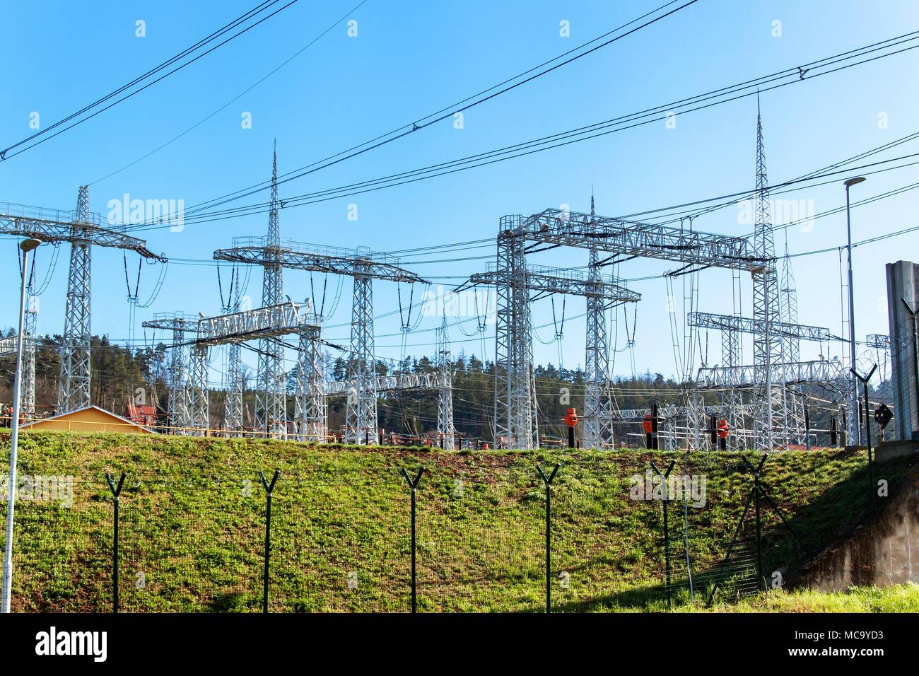Production of electricity. Energy concept. Substation for high voltage ...