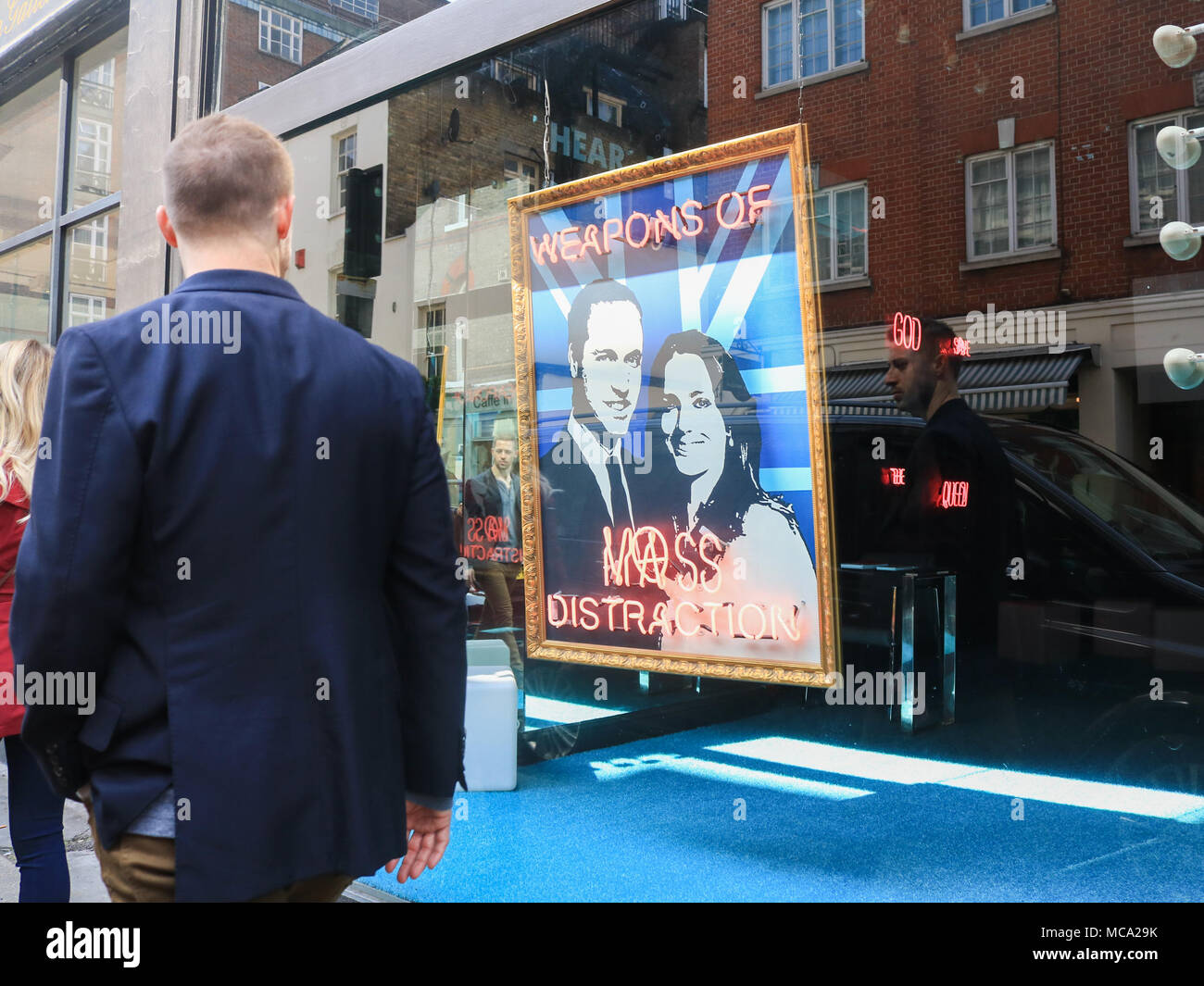 London UK. 14th April 2018. "Weapons of Mass Distraction artwork by ...