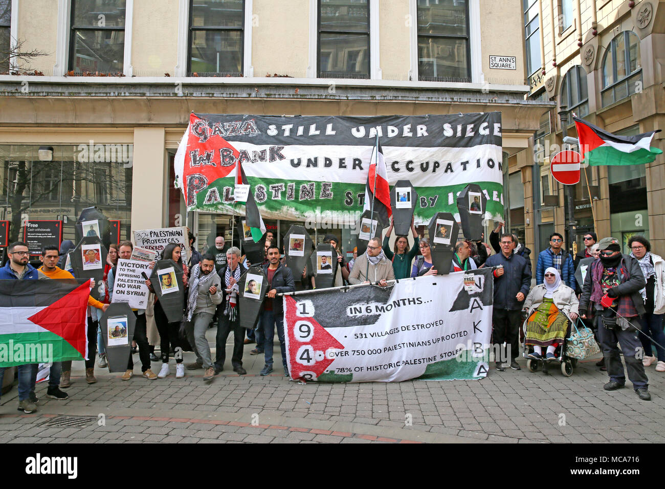 Manchester, UK, 14th April, 2018 Solidarity with Palestine protest and ...