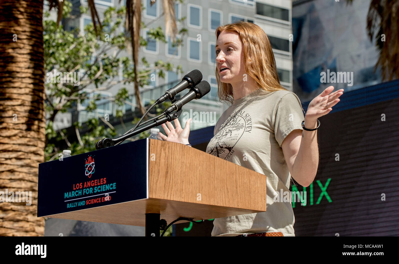 Los Angeles, California, USA. 14th Apr, 2018. Volcanologist JESS ...