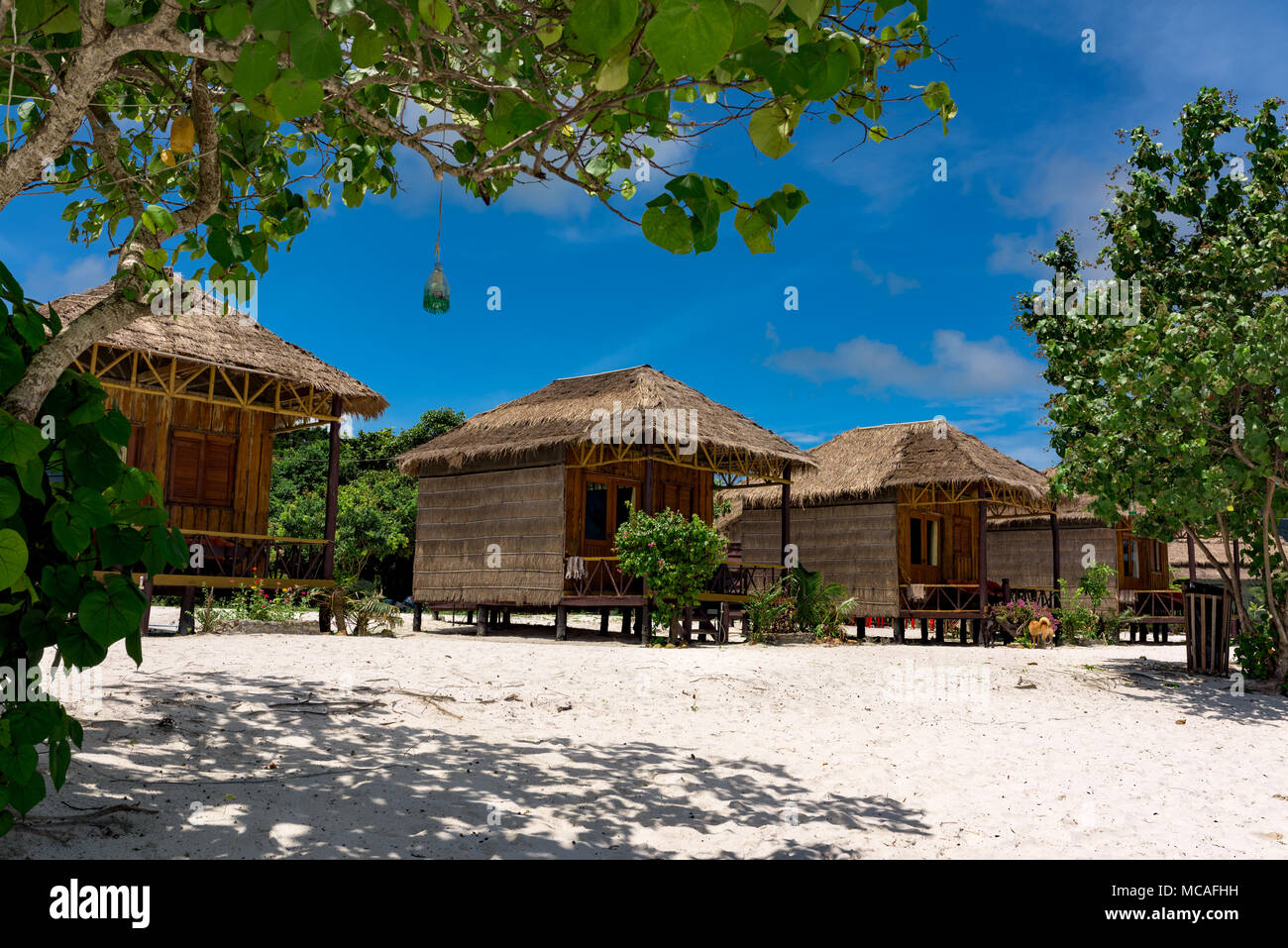 Beautiful tropical beach of Koh Rong Samloem island with stylish wooden ...