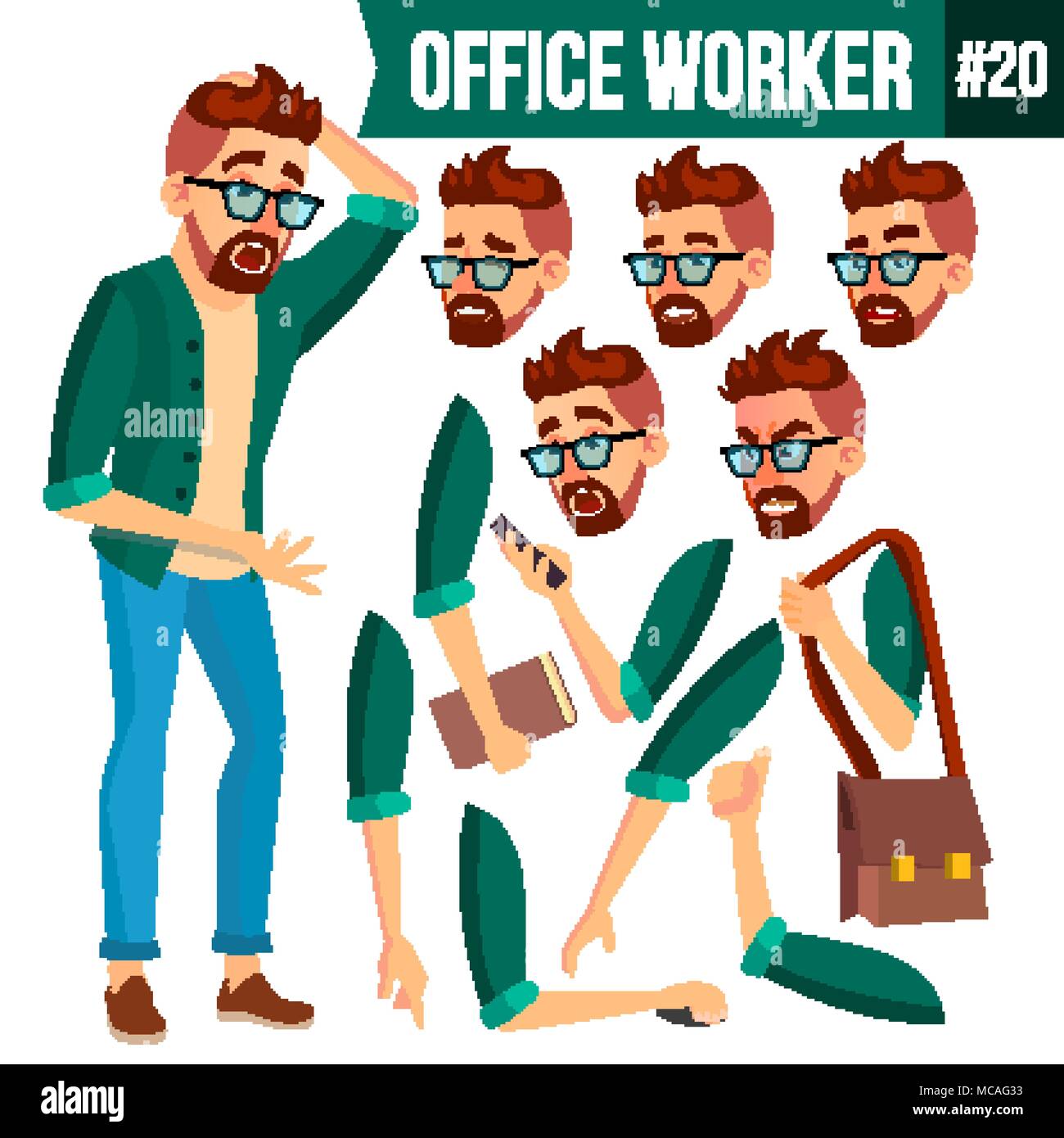Office Worker Vector. Face Emotions, Gestures. Animation Set. Business ...