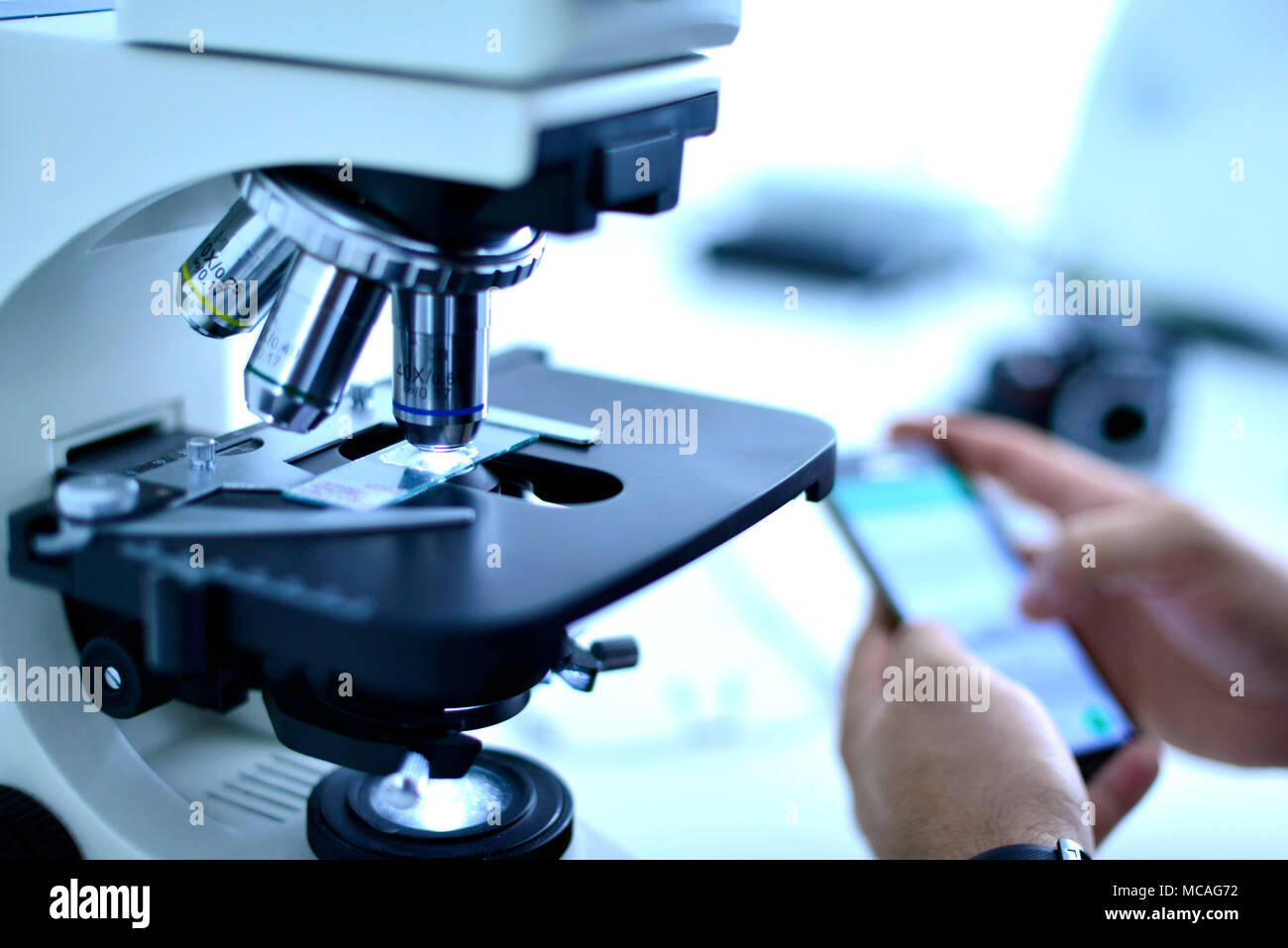 Laboratory Equipment - Optical Microscope. shallow dof, image of a ...