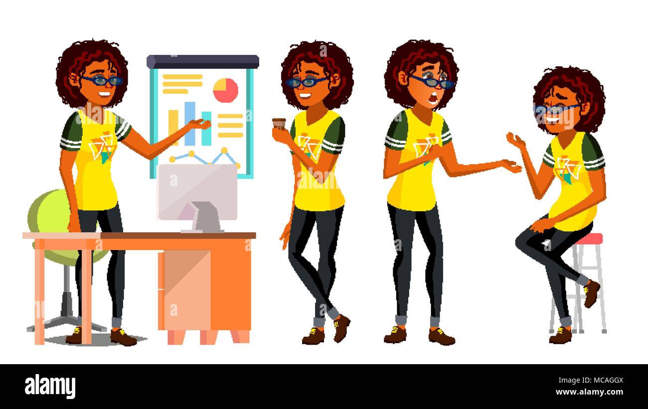 Business African Black Woman Character Vector. American Woman Various ...