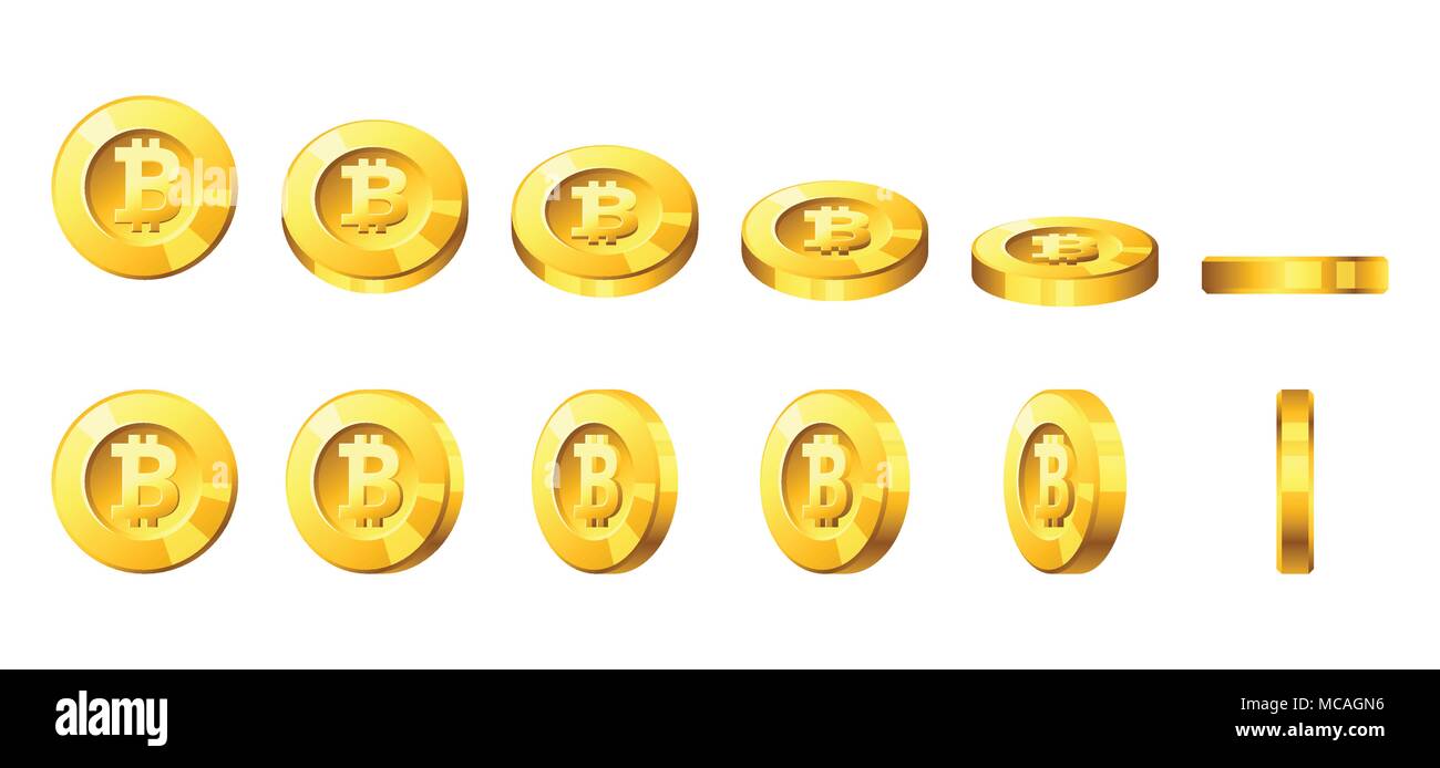 Vector cartoon style illustration of golden coins with bitcoin sign for ...