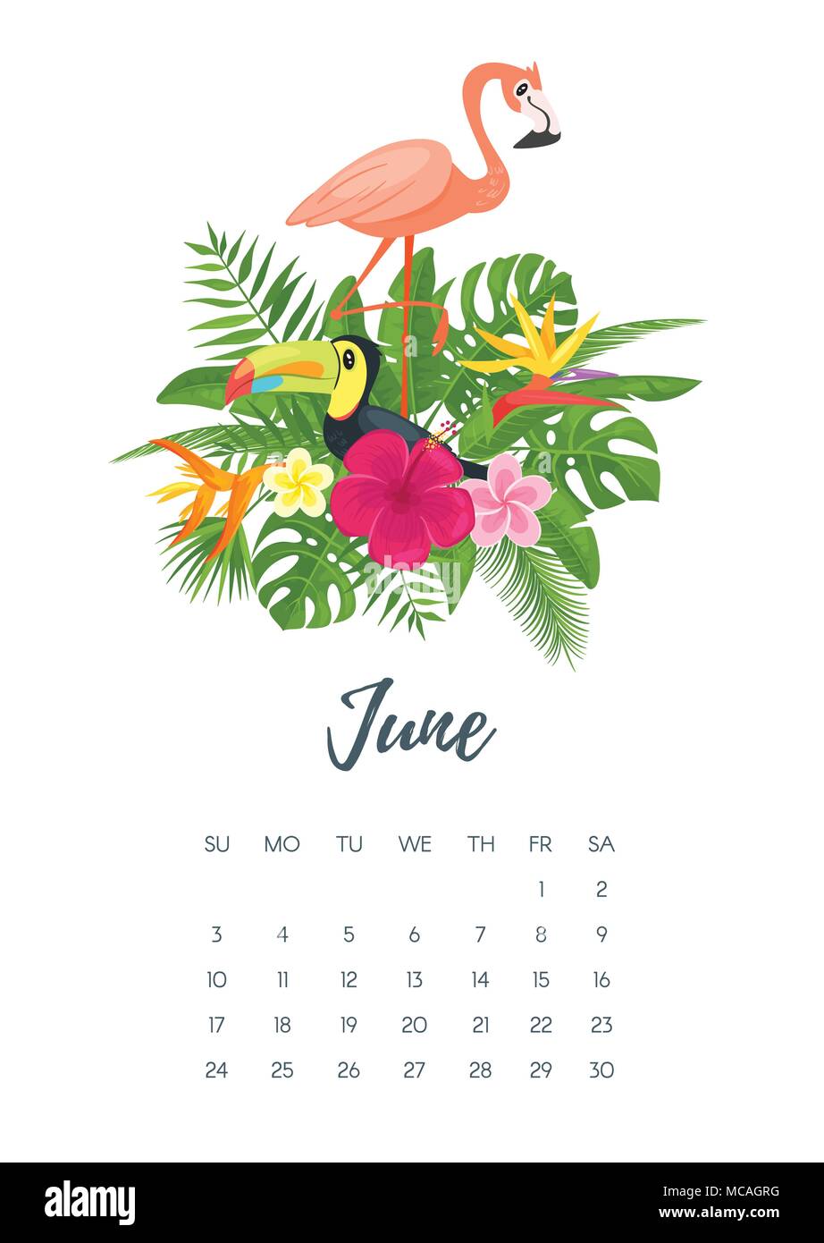 June Cartoon Calendar Calendar 2023 Year June Poster Cute Stock Vector