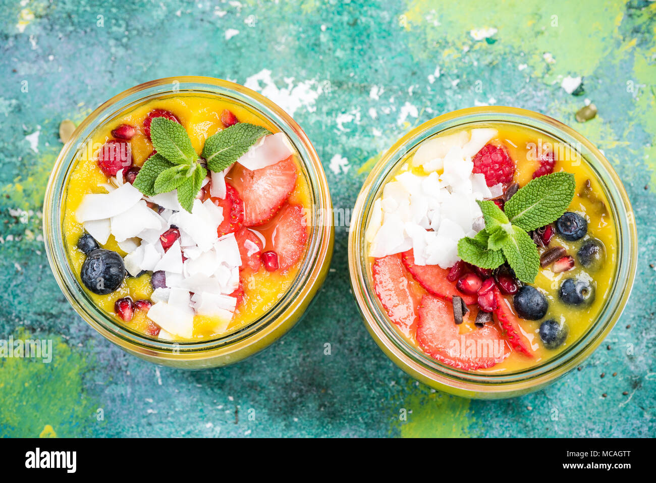 Two big jar full of fruits and superfood Stock Photo - Alamy