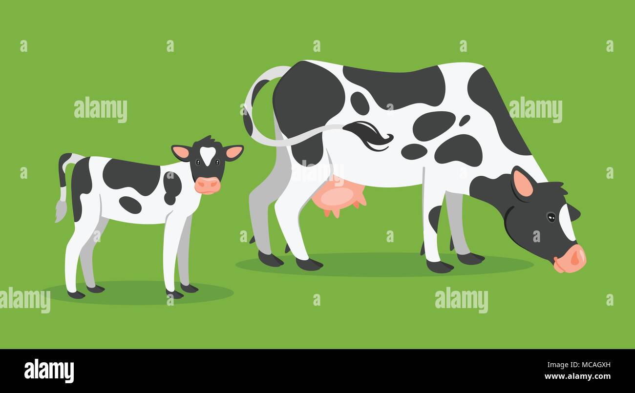 Vector cartoon style illustration of farm animals - cow with calf ...