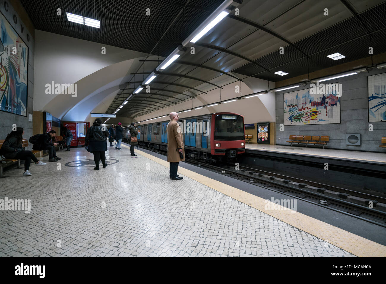 the view of the typical tiles that decorate the interior of a metro ...