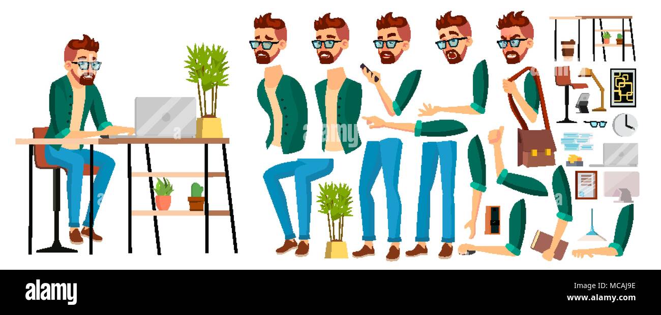 Business Man Worker Character Vector. Hipster Working Male. Office ...