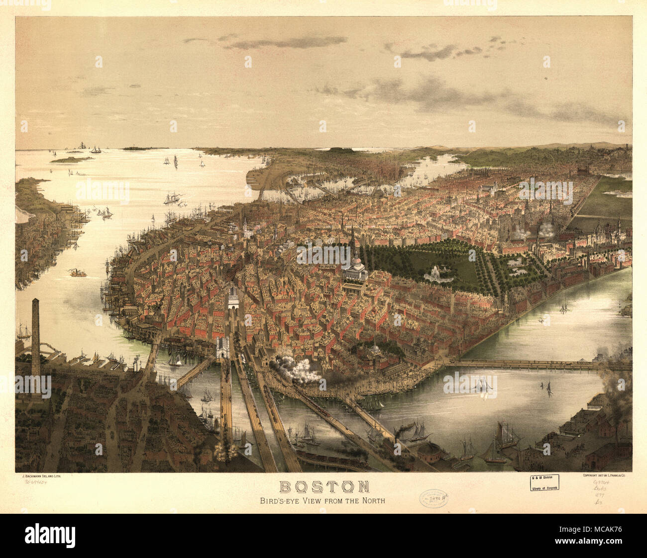 Birds Eye View of Boston - 1877 Stock Photo - Alamy