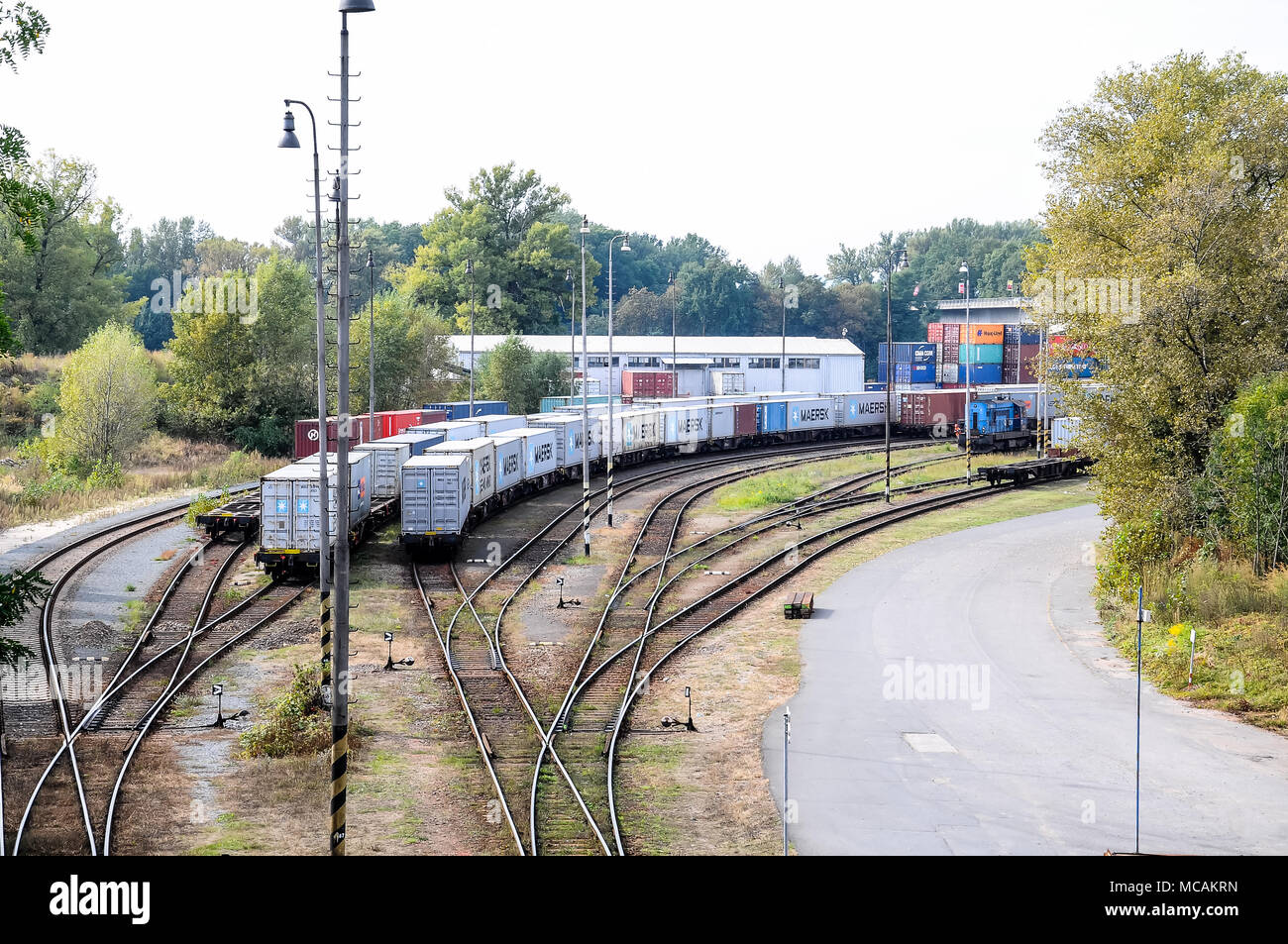 Freight trains, sea containers, Mělník, Czech Republic Stock Photo - Alamy
