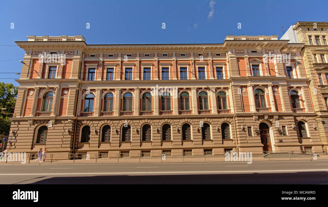 Front facade of a posh neo-renaissance building in Riga, Latvia Stock ...