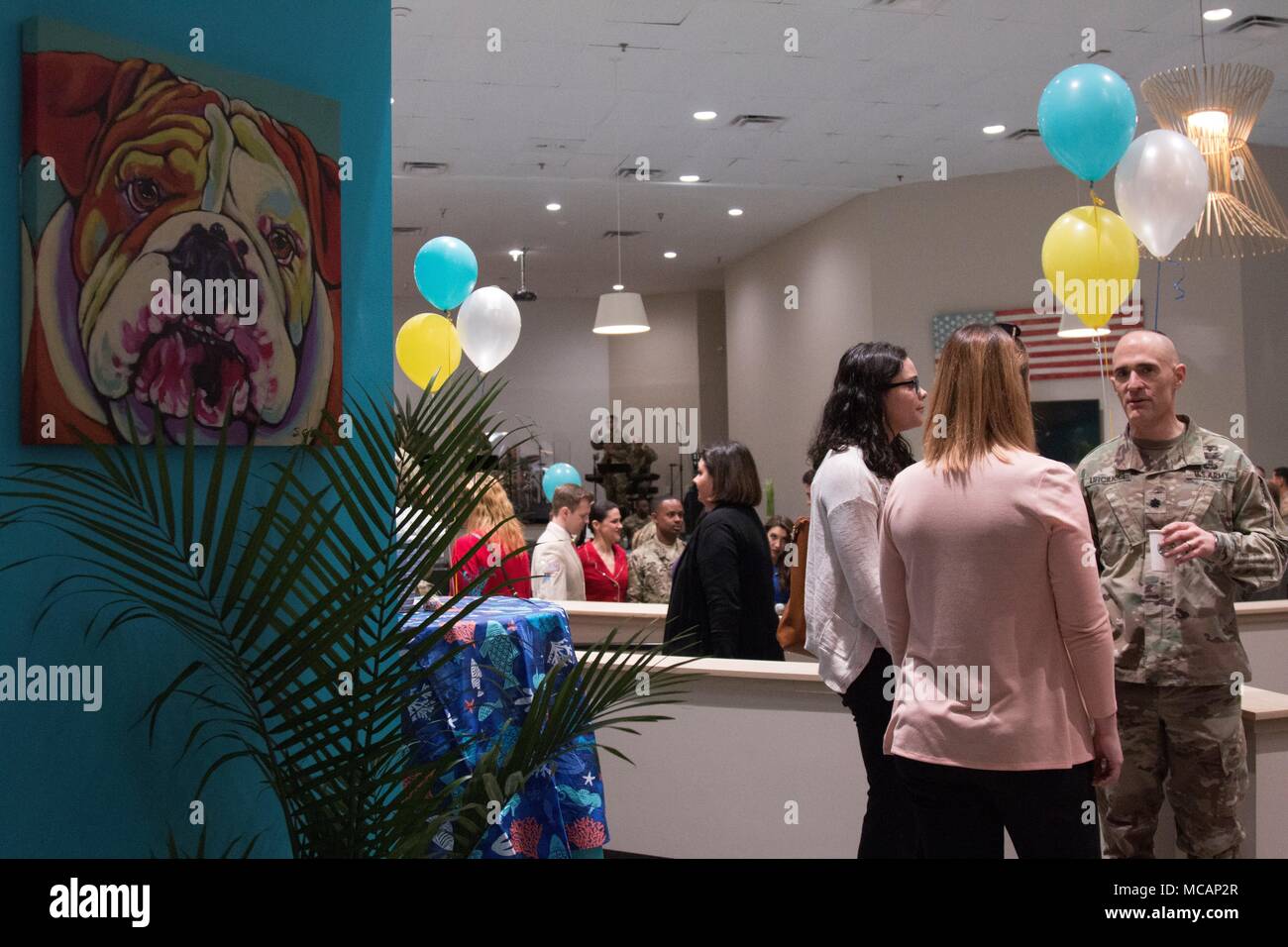 A painting symbolizing Rocky the Marne mascot bulldog hangs in the new ...