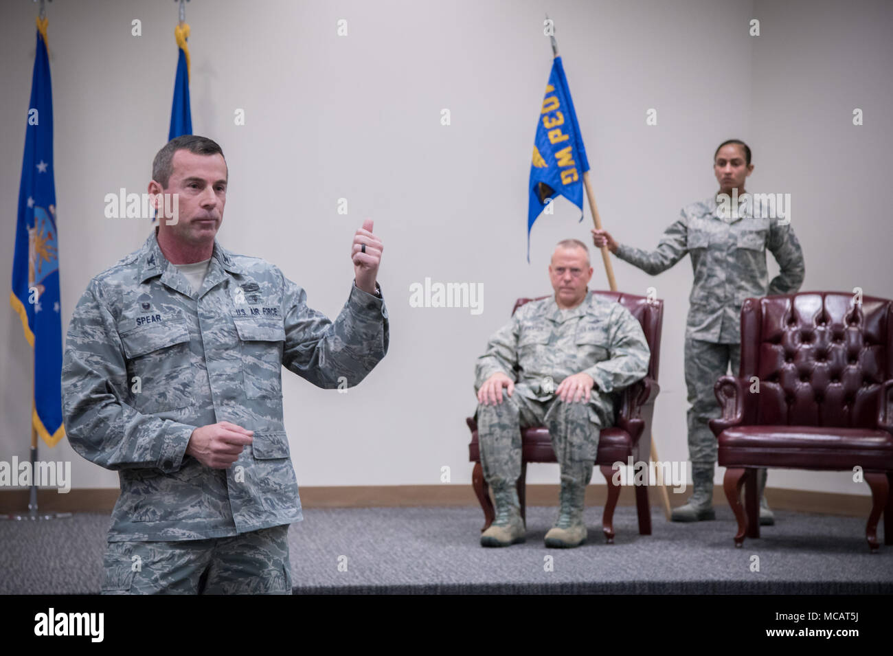 Col. Carl Spear, 403rd Aeromedical Staging Squadron commander, speaks ...