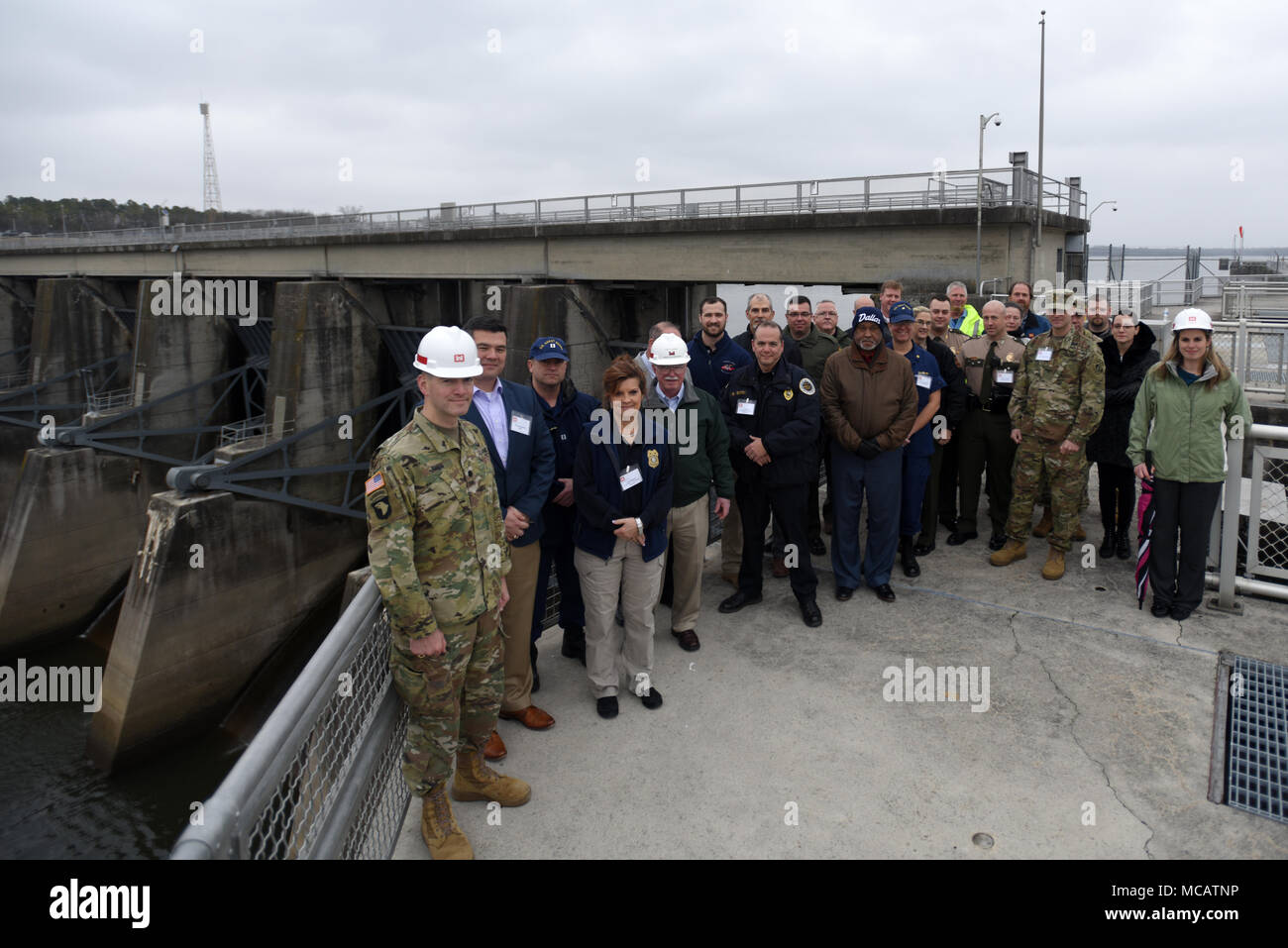 Participants of First Responders Day pose for a group photo on the lock ...