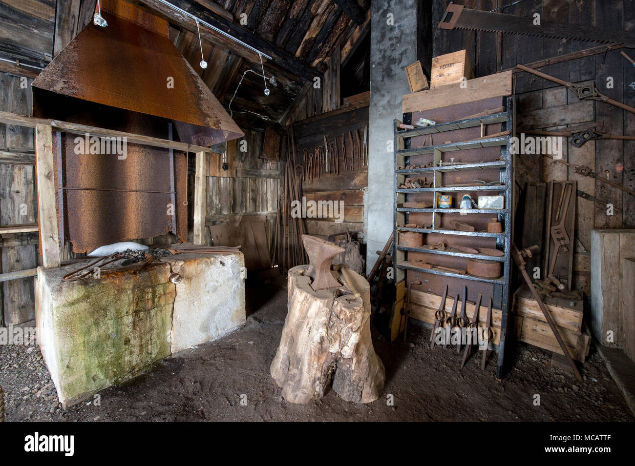 Traditional blacksmith shop in Nusfjord, Lofoten, Norway Stock Photo ...