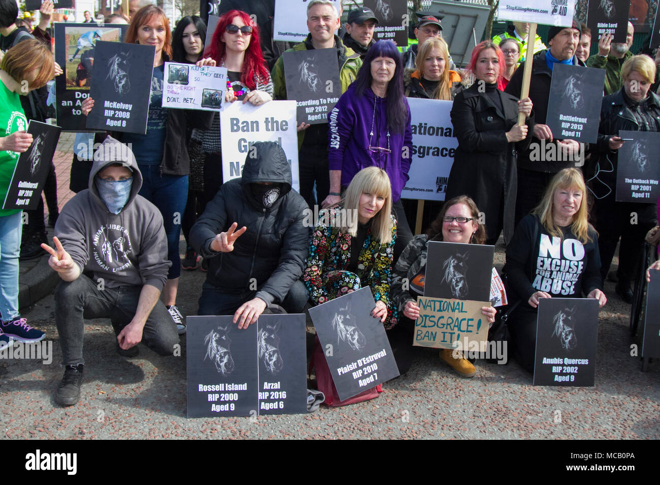 You bet, they die" Grand National Protest; Animal rights campaigners in ...