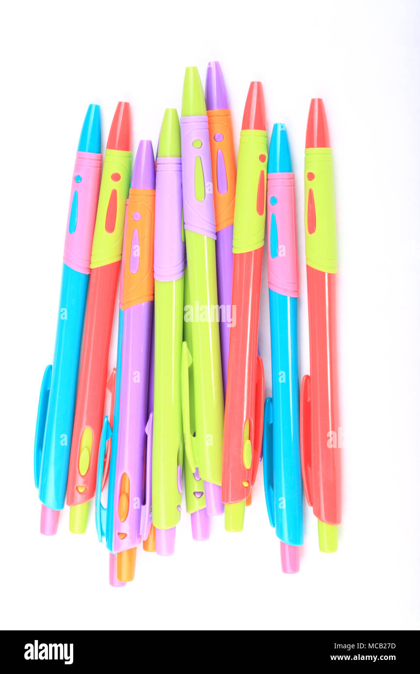 many Ball Pen on white Background Stock Photo - Alamy