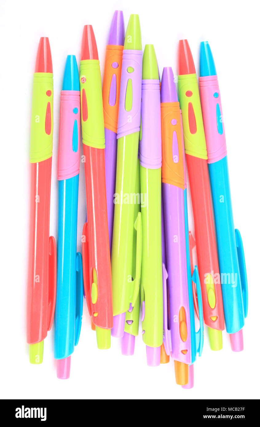 many Ball Pen on white Background Stock Photo - Alamy