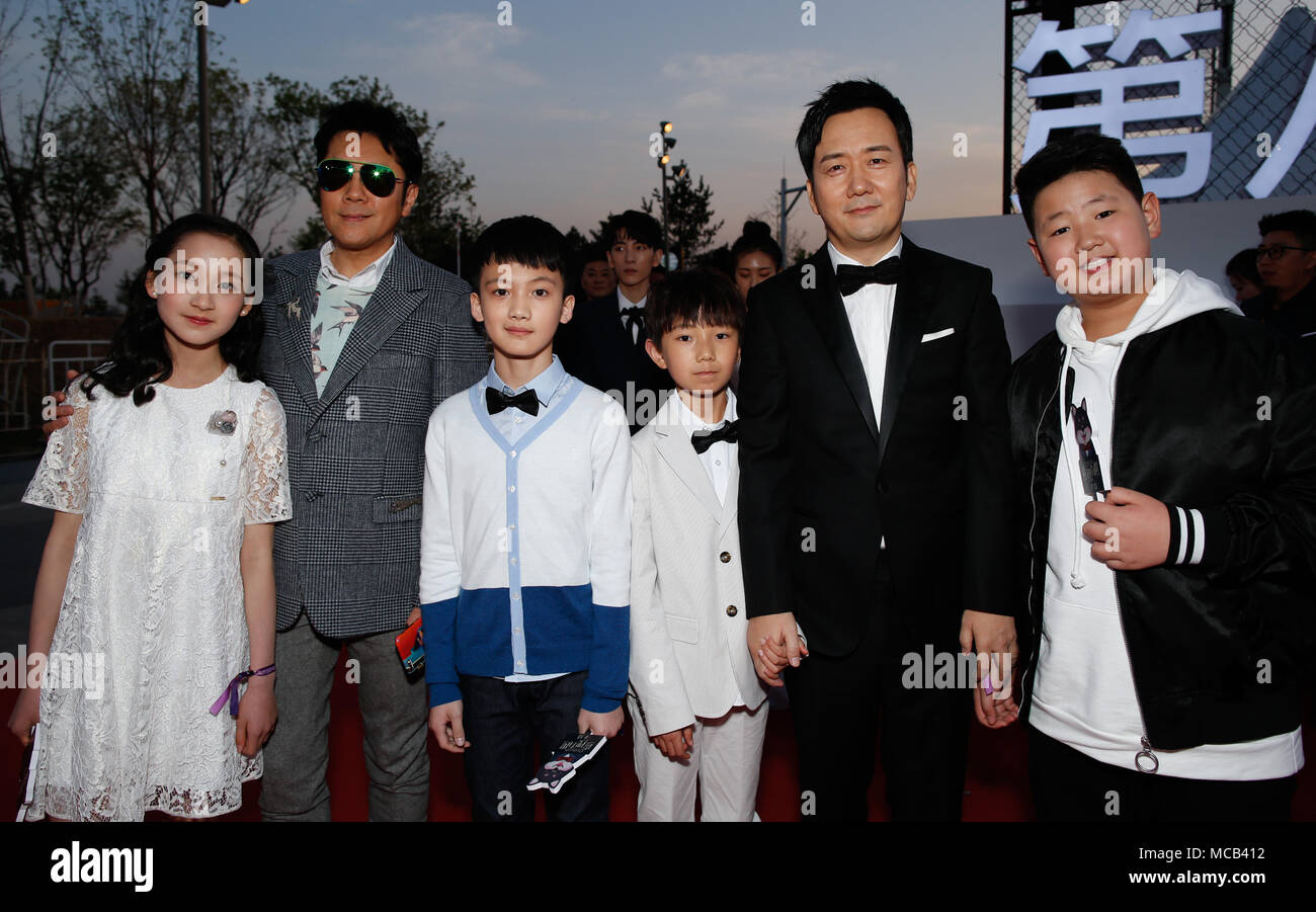 Beijing, China. 15th Apr, 2018. Cast members of movie "Charlie IX ...