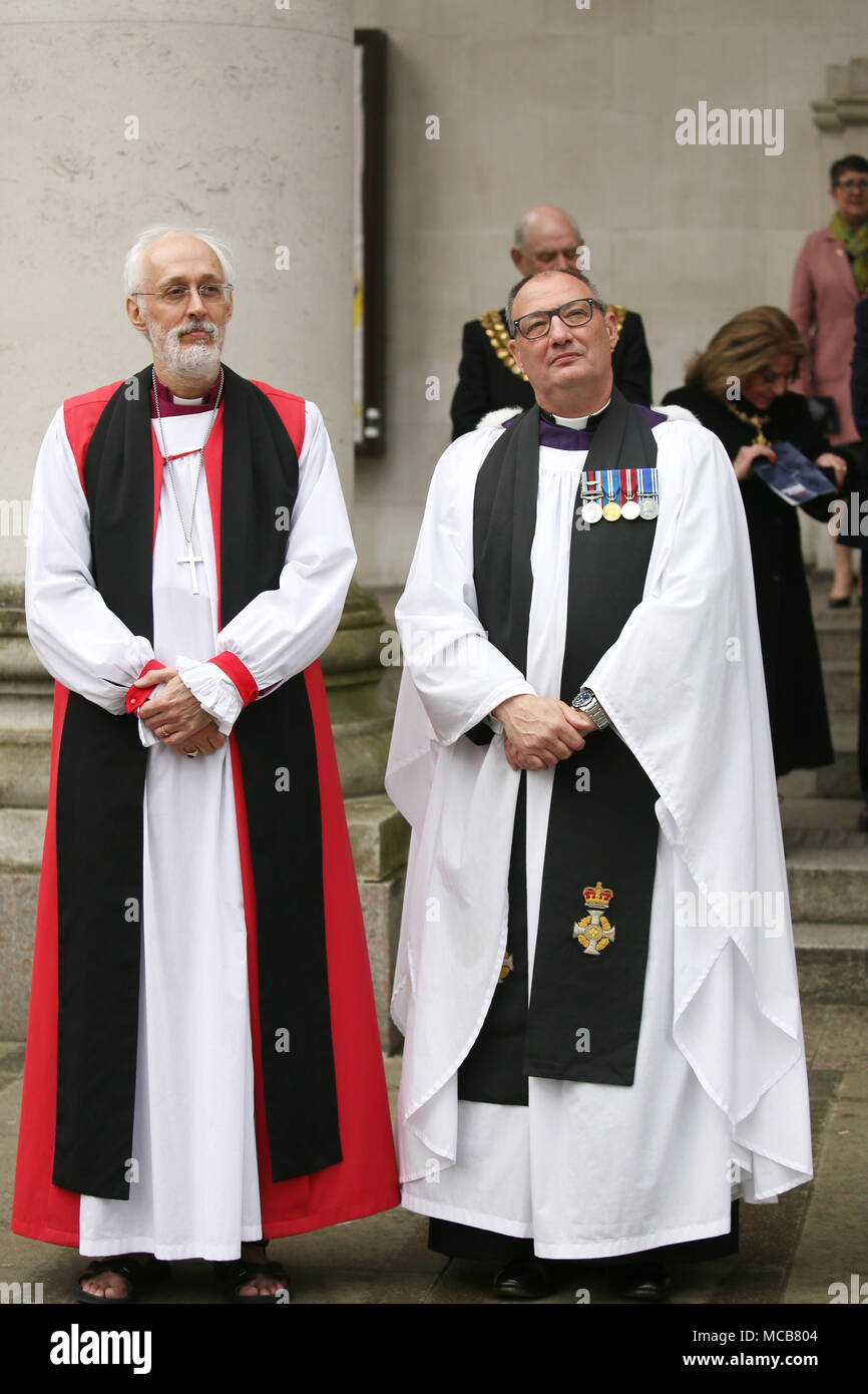 Manchester, UK. 15th Apr, 2018. On the left is the Bishop of Manchester ...