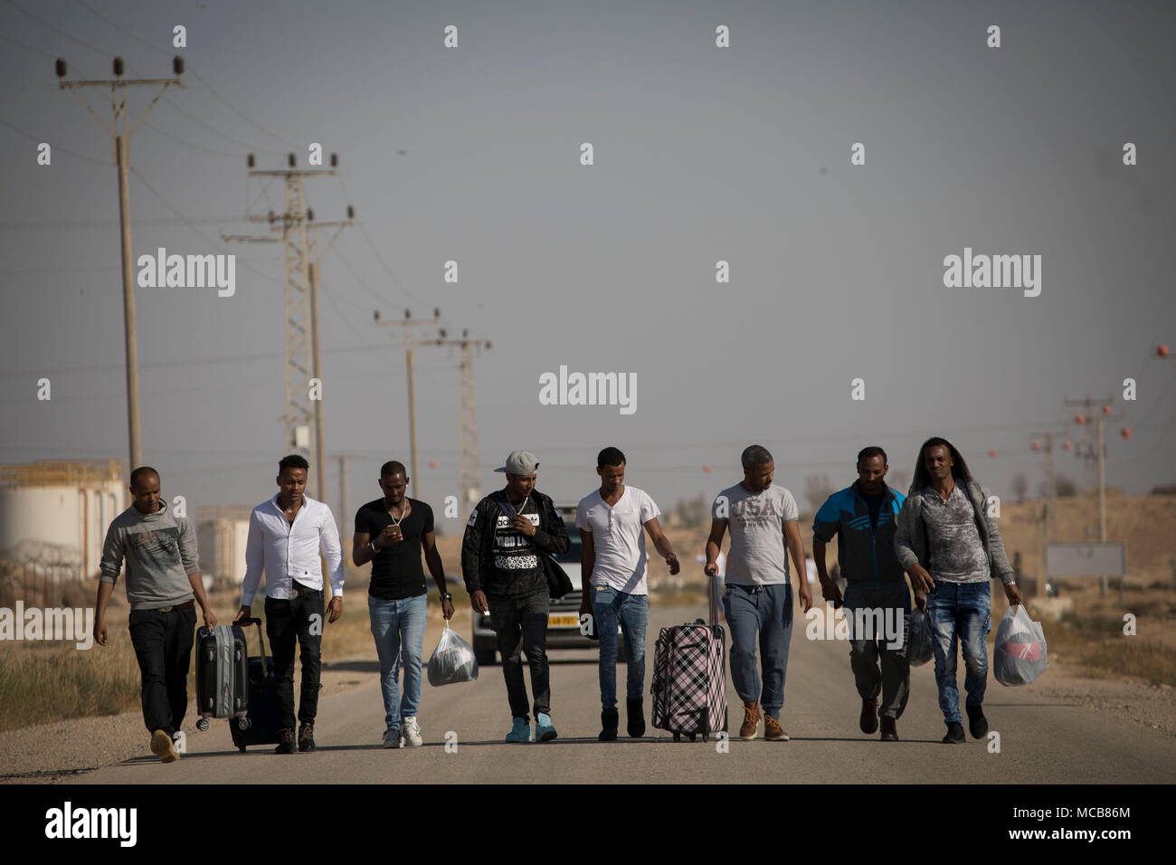 Negev, Israel. 15th Apr, 2018. African asylum seekers, who were ...
