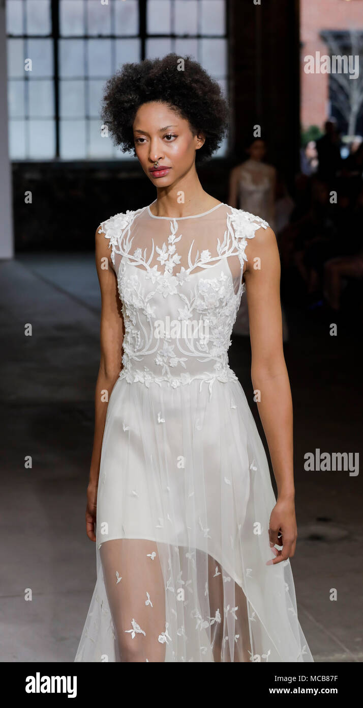 NEW YORK, NY, USA - APRIL 14, 2018: A model walks the runway for Adam ...