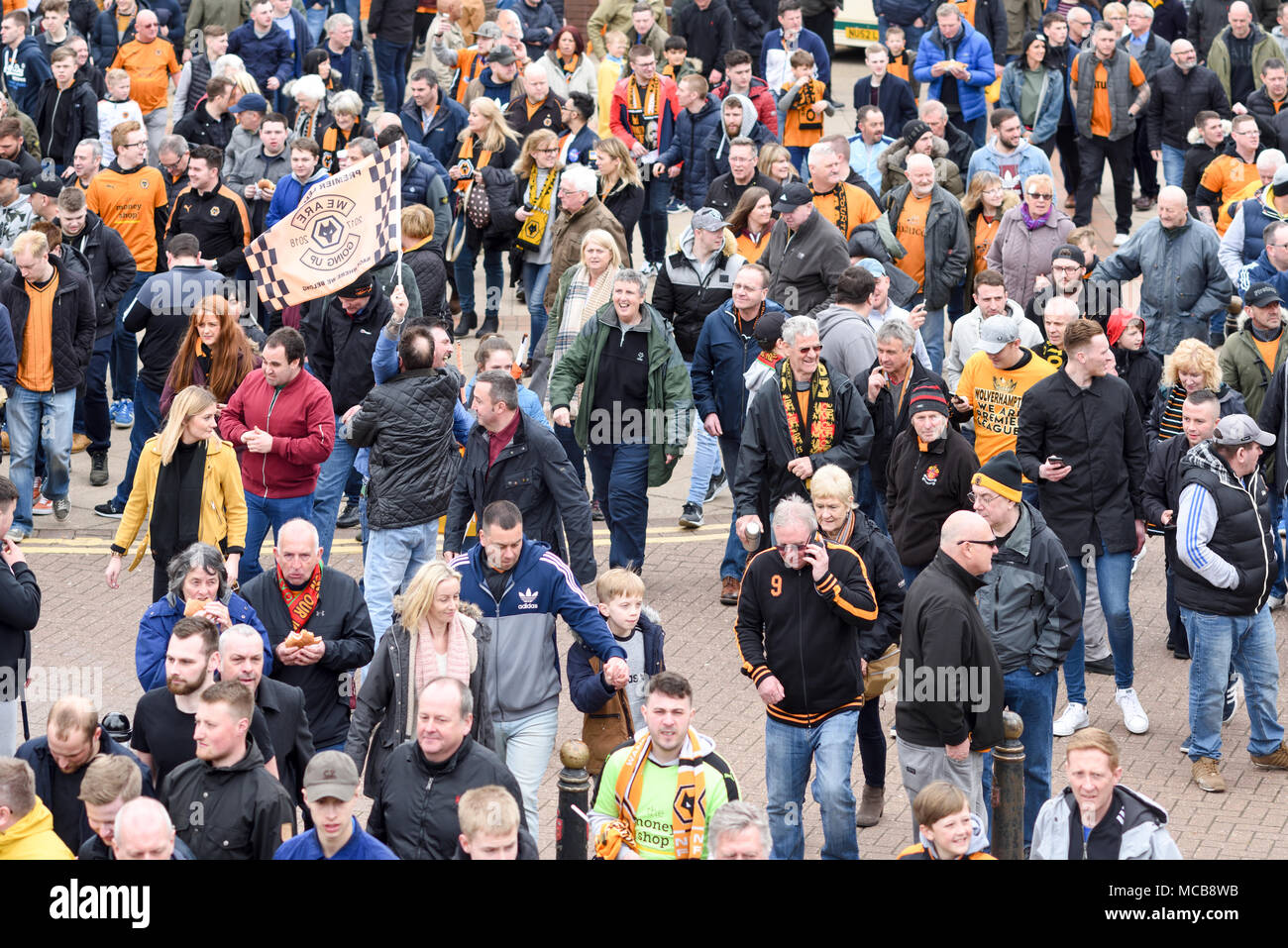 Wolverhampton, UK.15th April 2018: Wolves fans celebrate winning the ...