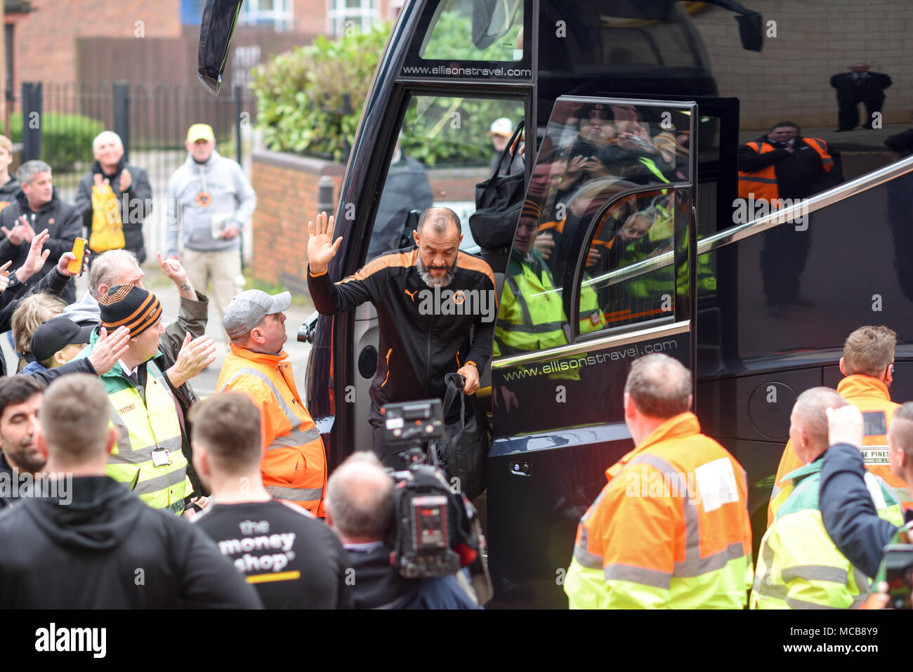 Wolverhampton, UK.15th April 2018: Wolves fans celebrate winning the ...