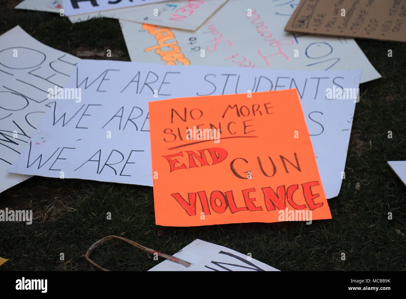 Boston anti-gun march placards Stock Photo - Alamy