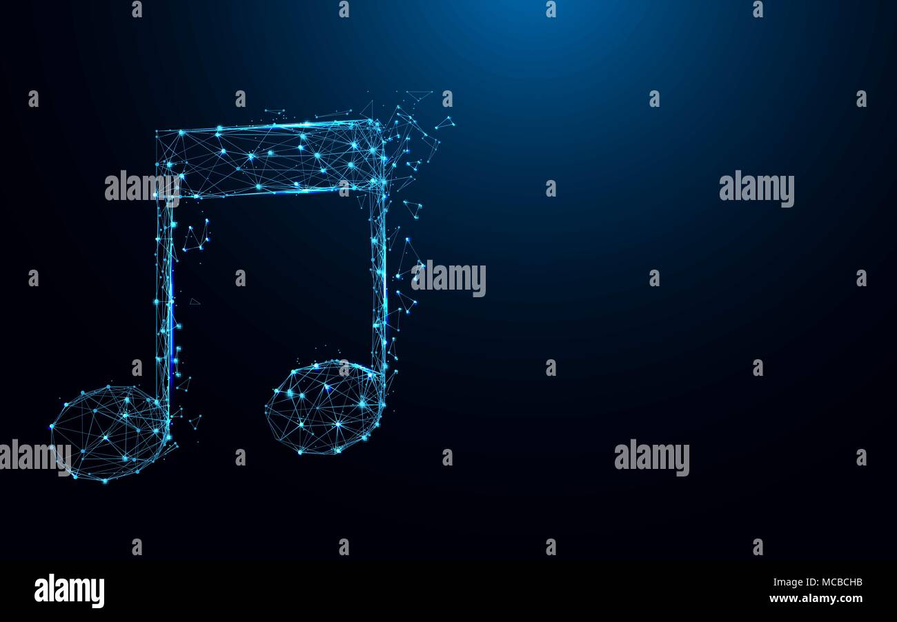 Abstract music note form lines and triangles, point connecting network ...