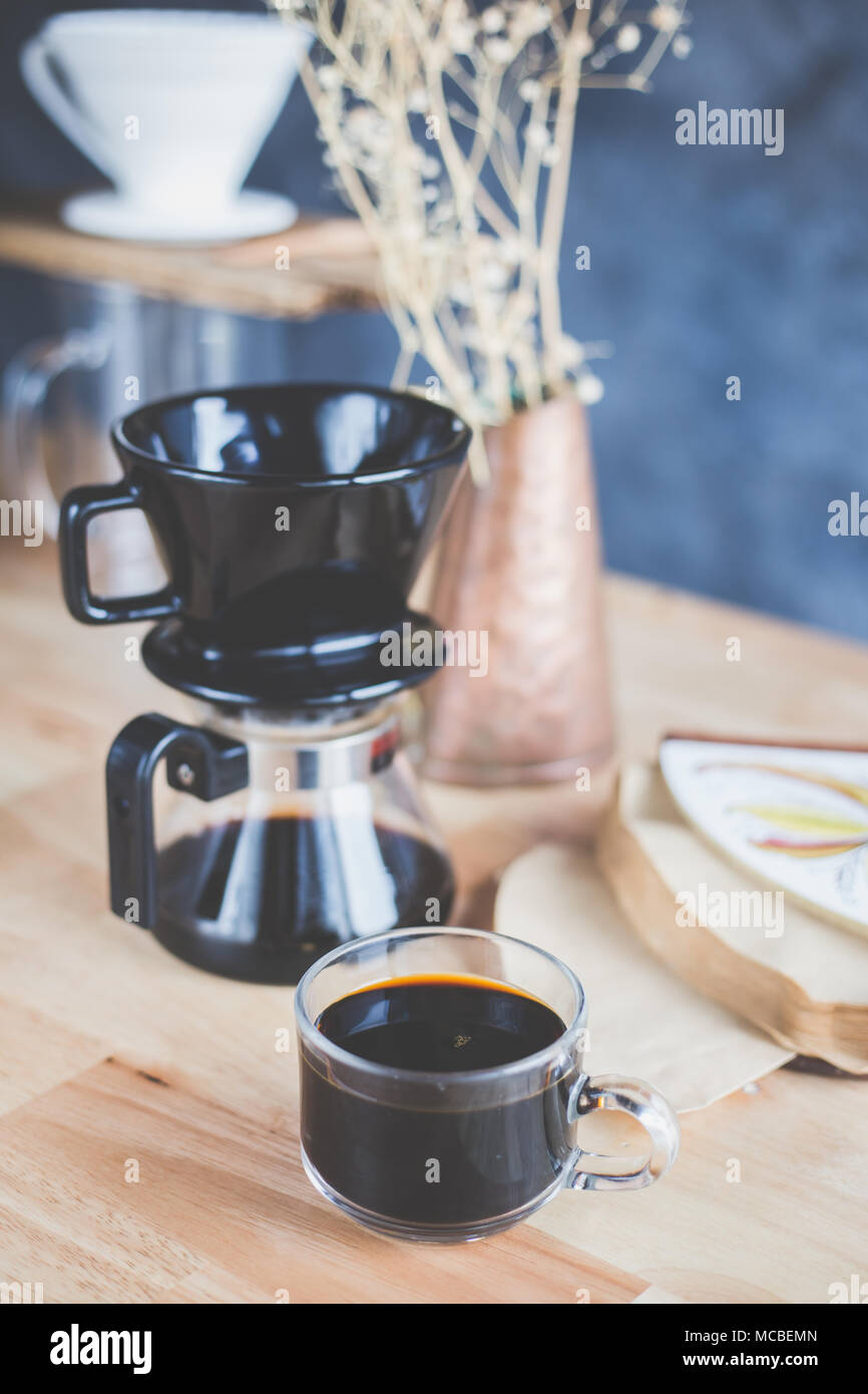 a glass of hot filter drip coffee Stock Photo - Alamy