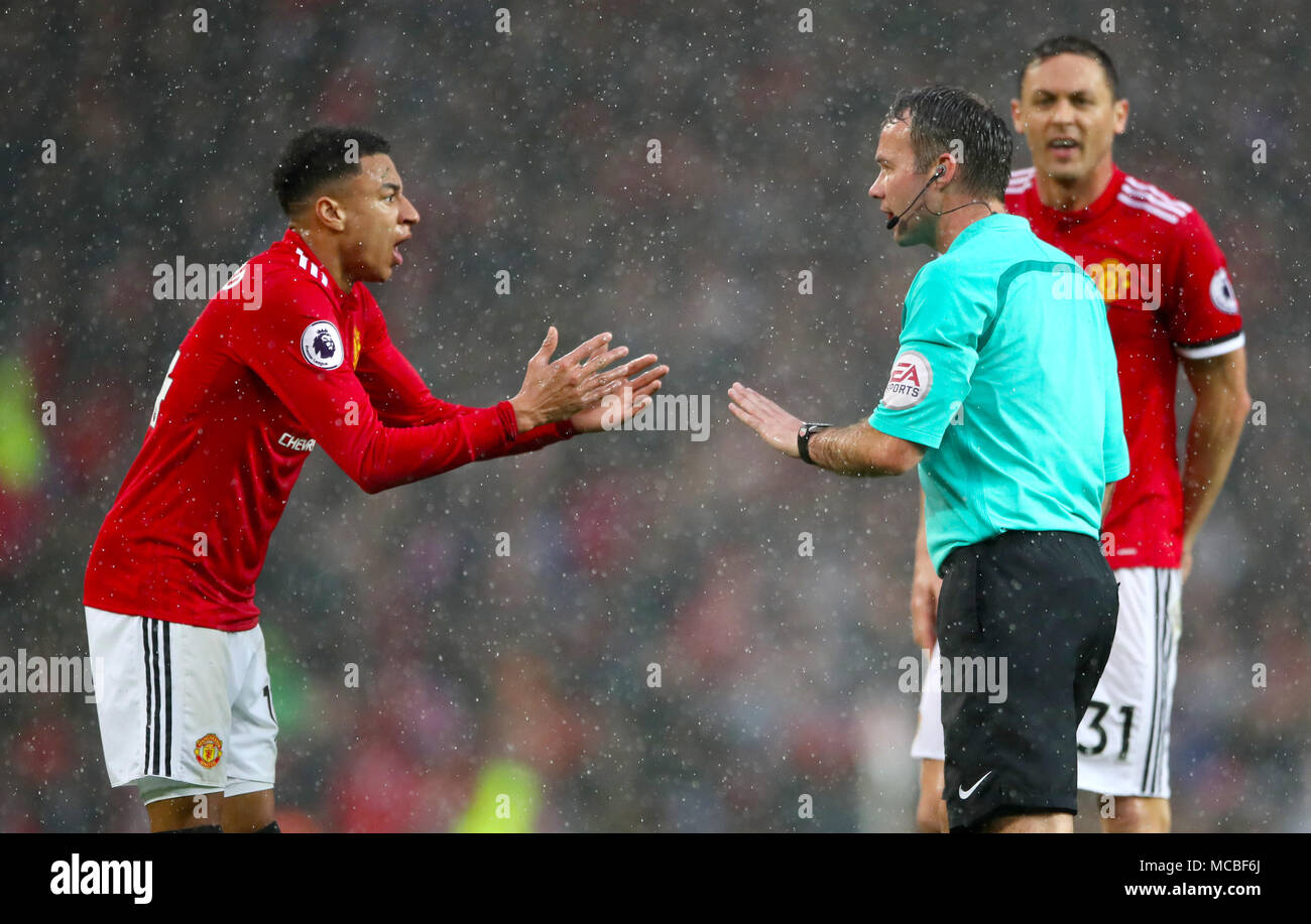 Manchester United's Jesse Lingard speaks with referee Paul Tierney ...