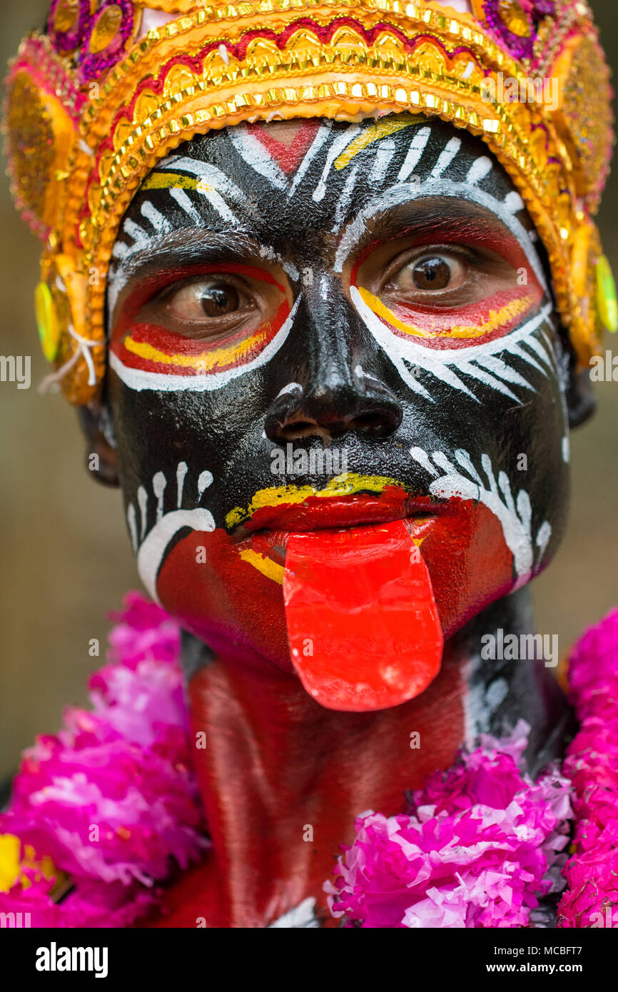 A group of Hindu devotees perform the rituals of Charak Puja festival ...